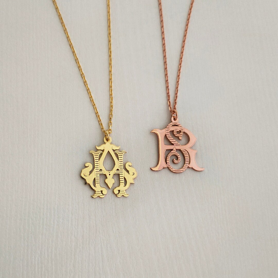 Custom Interlocking Wedding Necklace, 2 Initial Monogram Necklace ...