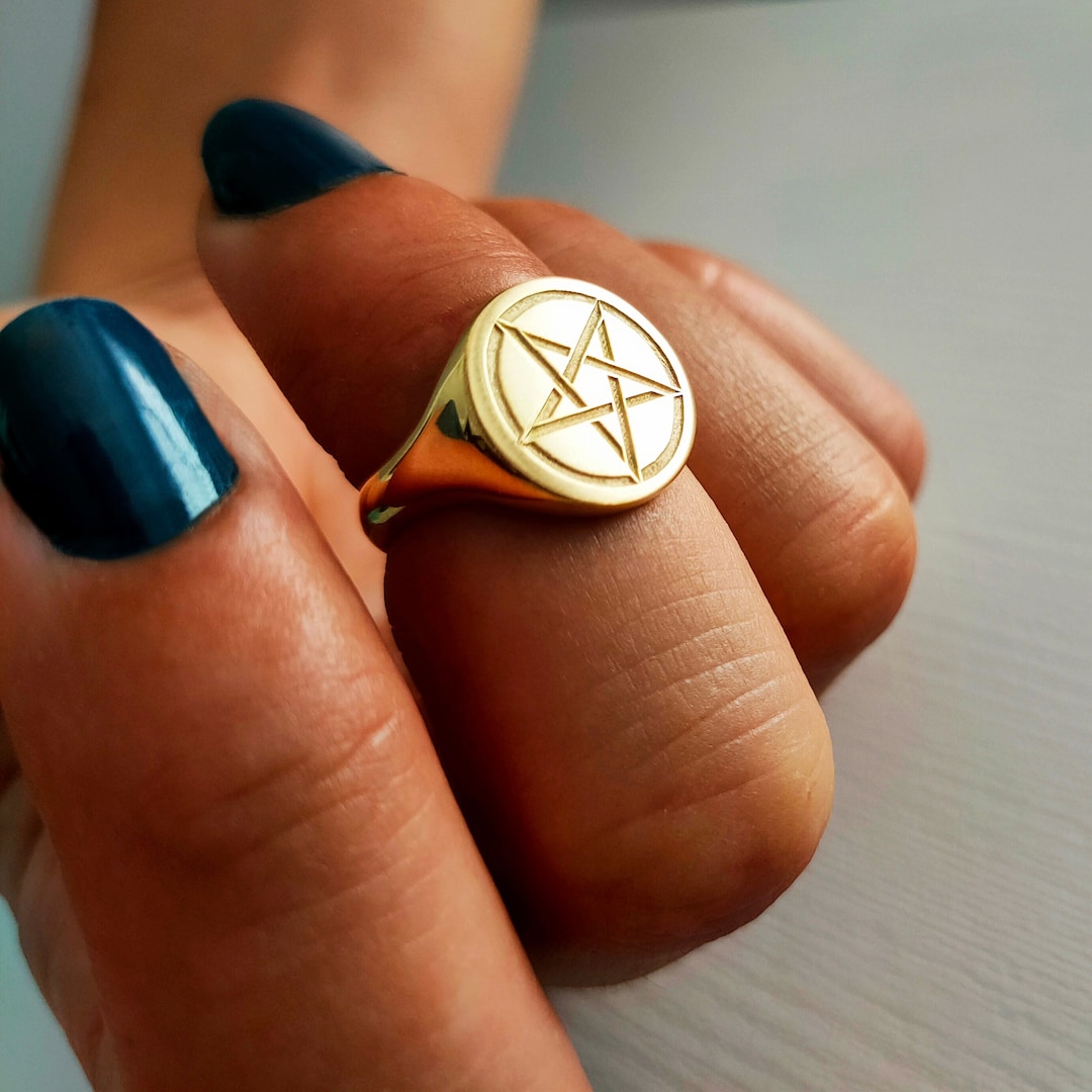 Sterling Silver Pentagram Signet Ring, Witchy Pagan Star Jewelry - Etsy