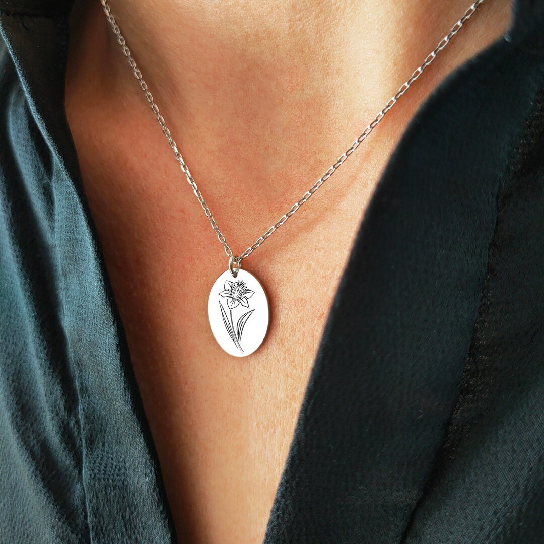 Daffodil Signet Necklace, Birth Flower Necklace, Birthday Gift, March ...