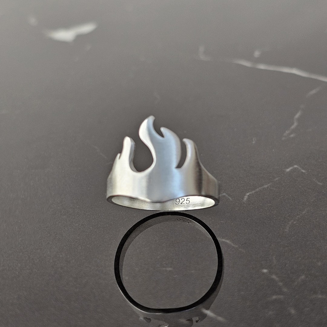 Sterling Silver Flame Ring, Motorcycle Flame Ring, Flame Ring for Men and Women, Rock Star ...