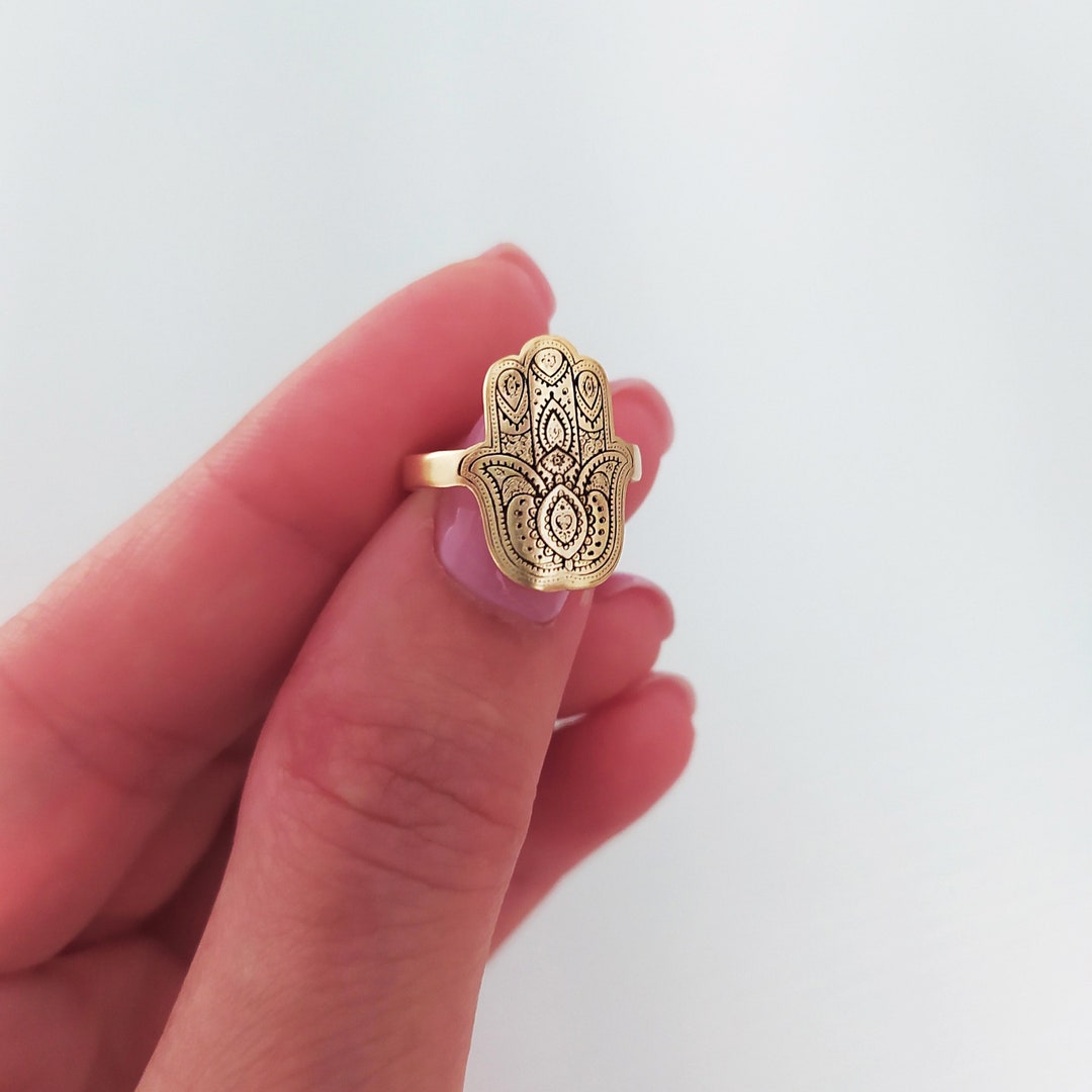 Hamsa Hand Ring, Hamsa Evil Eye Ring, Hand of Hamsa Jewelry, Minimalist ...