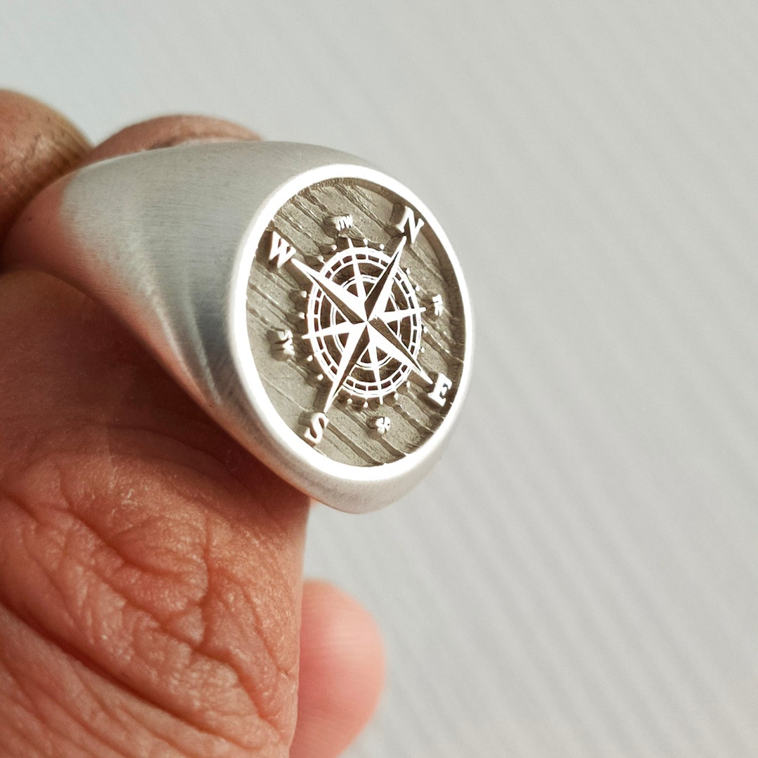 Compass Silver Men Jewelry, Compass Silver Navigation Ring, Compass ...