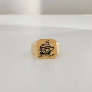 Nautical Ship Ring, Viking Pirate Sailing Ship Signet Ring, Gold Pirate ...
