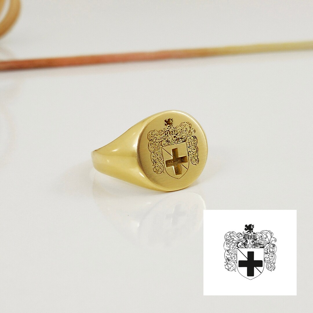 Custom Family Crest Signet Ring: Sterling Silver Coat of Arms, Engraved ...