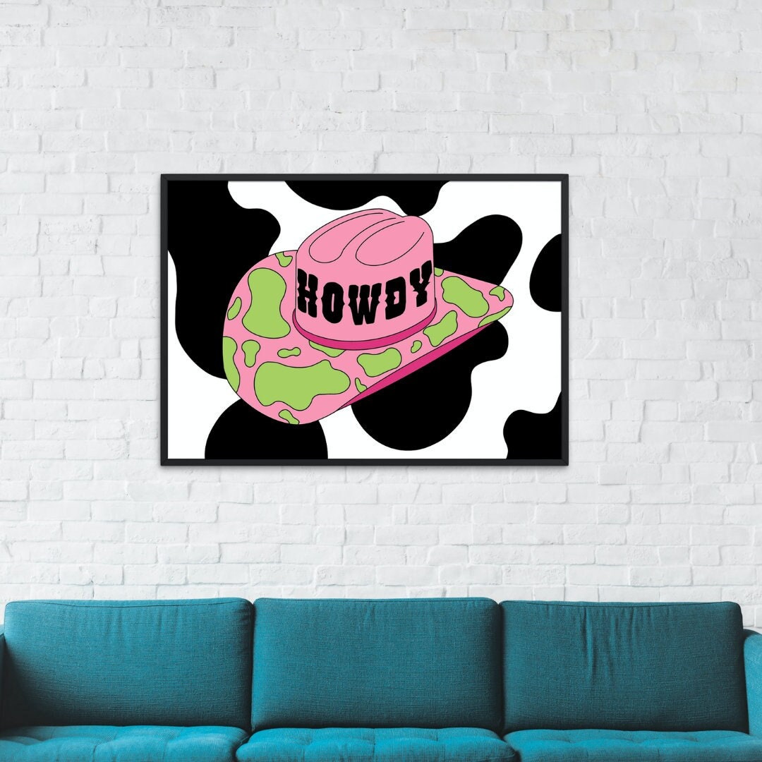 Howdy Cow Pattern Cowgirl Hat Print Cowboy Irish Art Birthday Western ...