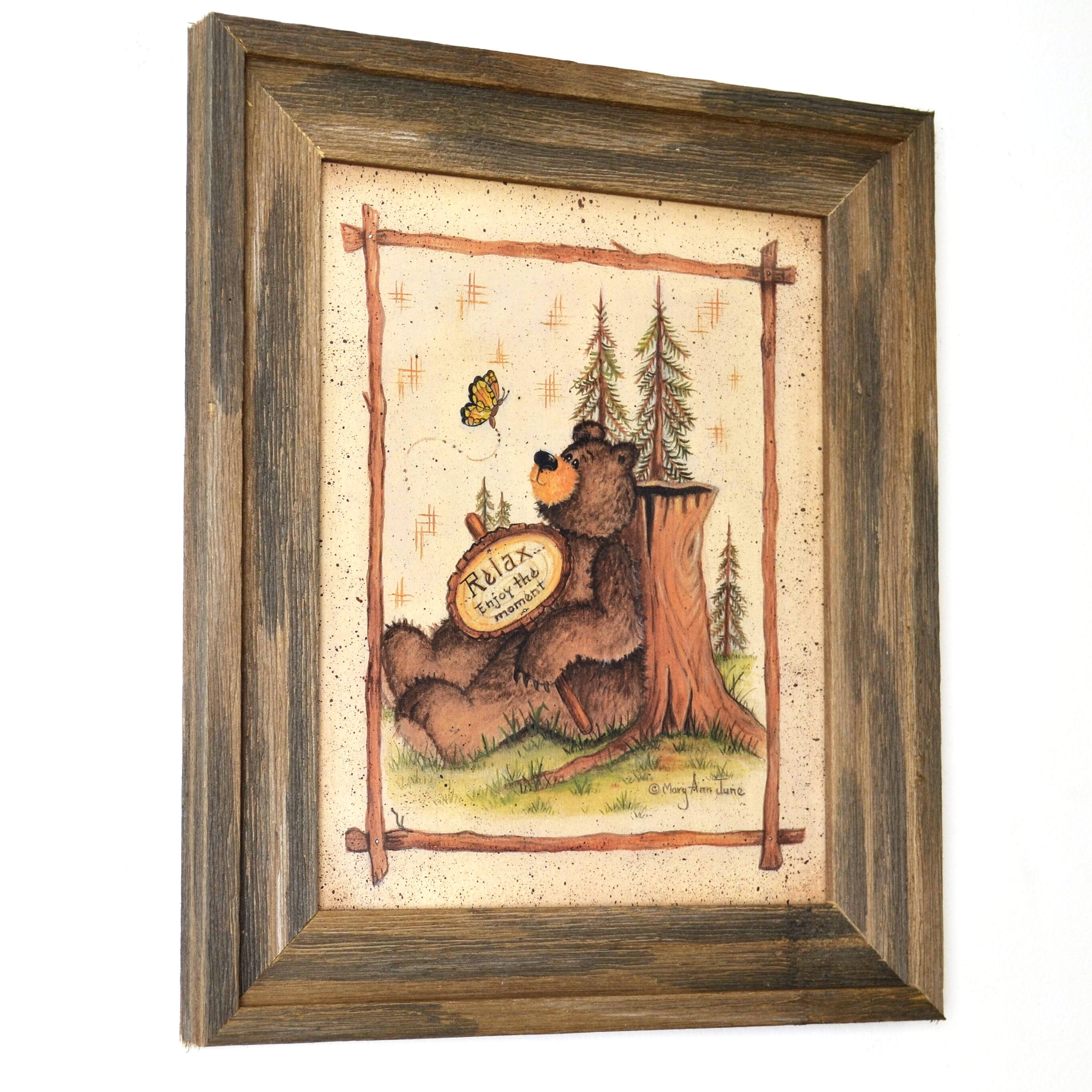 Cute Bear Wall Decor, Rustic Country Home Decor, Barn Wood Framed ...
