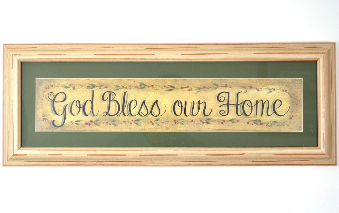God Bless Our Home, Christian Wall Art, Rustic Framed Home Sign Print ...