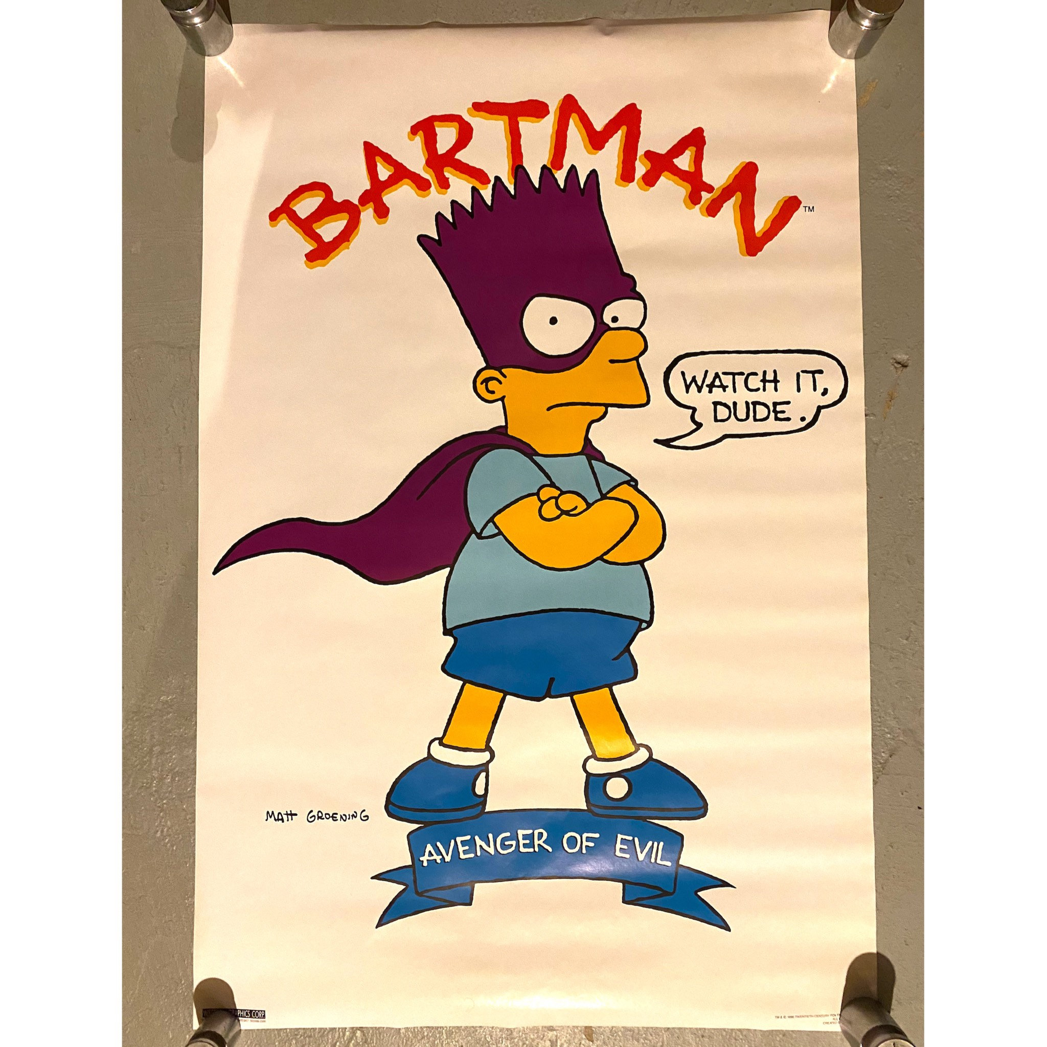 Vintage 1990 Simpsons Bartman Avenger of Evil Poster Bart Simpson - Etsy