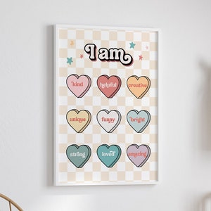 Retro Hearts Poster, Valentines Print, Positive Affirmations Poster ...