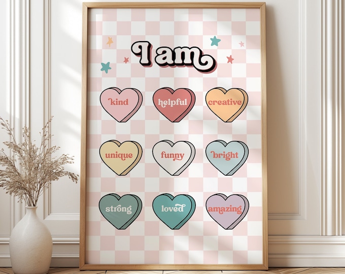 Valentine Positive Affirmations Wall Art, Pink Valentine Decor Print ...