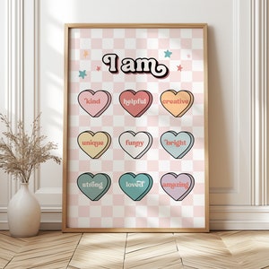 Retro Hearts Poster Digital Download, Pink Checkered Background ...
