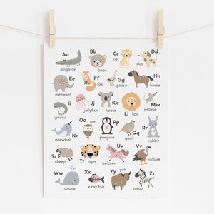 Boho Alphabet Poster Set of 2, Nursery Prints Set, Cute Animals Wall ...