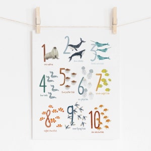 Sea Animals Numbers Poster, Ocean Animals Counting 1-10 Print, Playroom ...