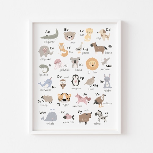 Alphabet Poster Digital Cute Animal Alphabet Printable - Etsy