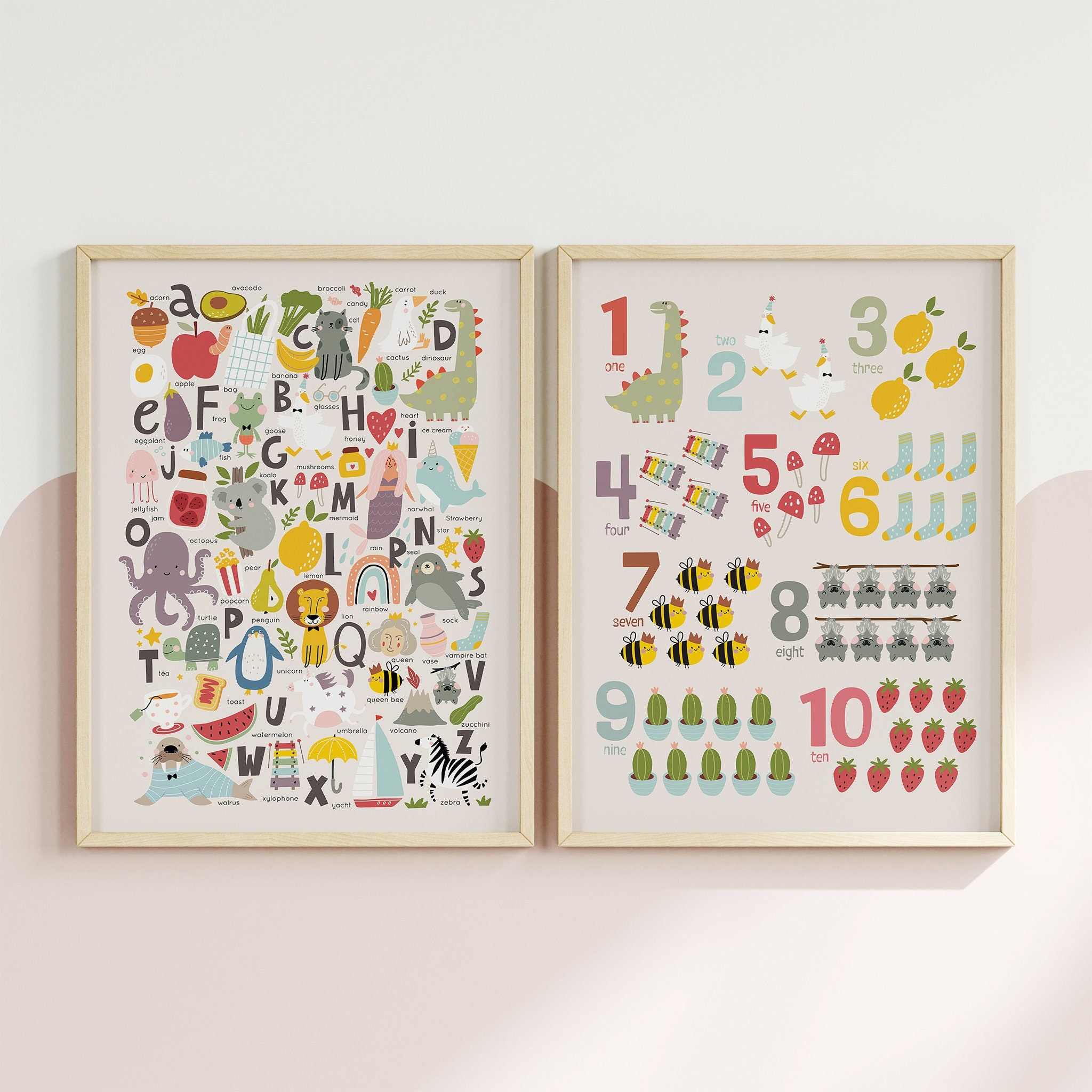 Pastel ABC & 123 Nursery Print Set: Whimsical Educational Wall Art - Etsy