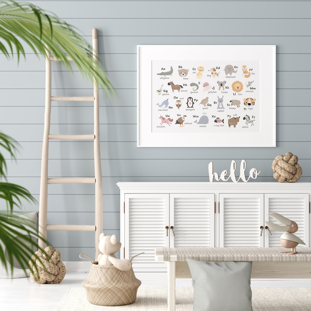 Pastel Animal Alphabet Poster Landscape, Horizontal Nursery Wall Art ...