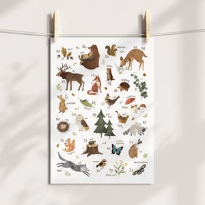 Woodland Nursery Prints Set of 2 or 3, Educational Alphabet and Numbers ...