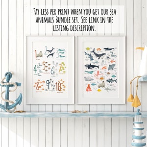 Sea Animals Numbers Poster, Ocean Animals Counting 1-10 Print, Playroom ...