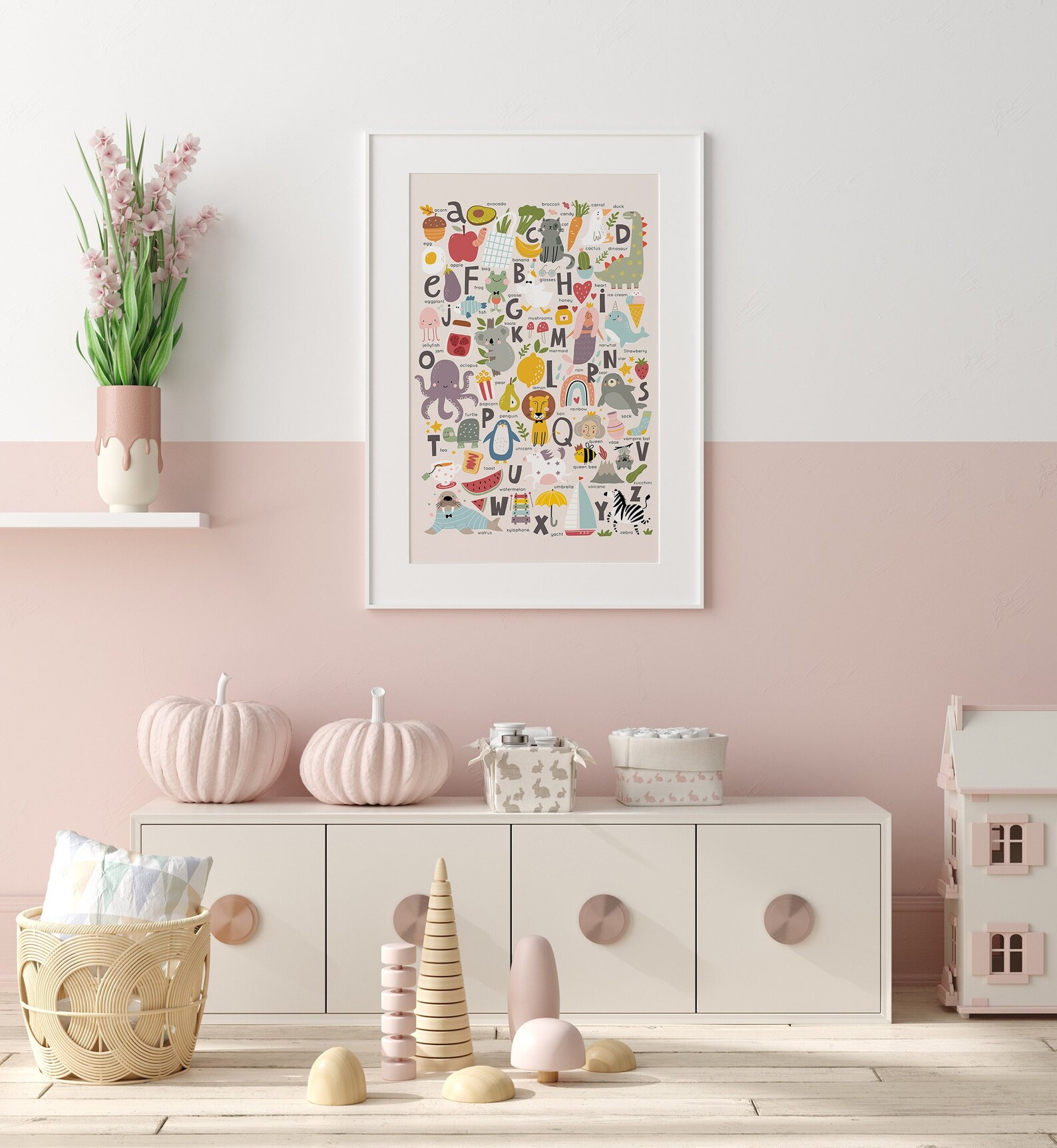 Whimsical Alphabet Poster, Educational Prints for Nursery With Neutral ...