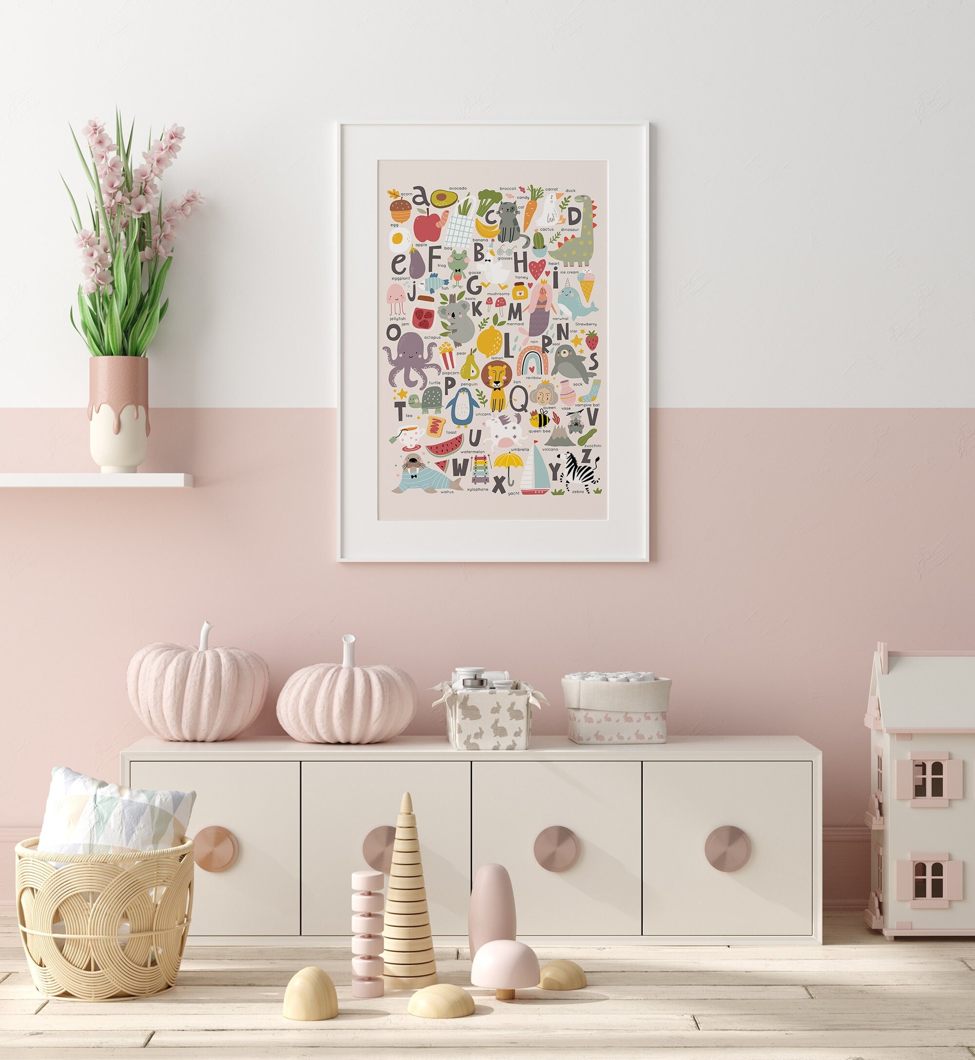 Whimsical Alphabet Poster, Educational Prints for Nursery With Neutral ...