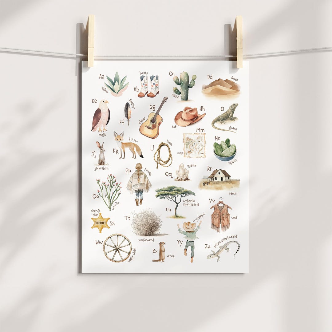 Western Nursery Print, Cowgirl Alphabet Art Poster, Girls Room Decor ...