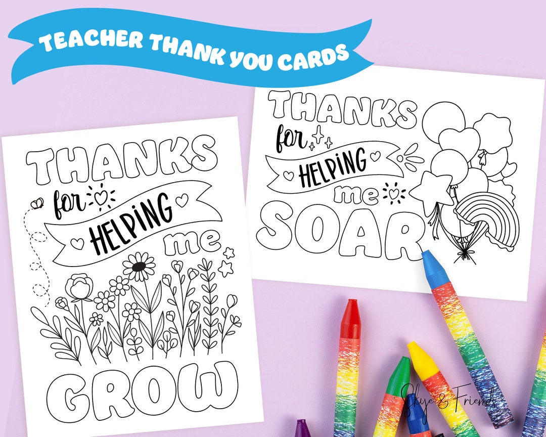 Teacher Thank You Coloring Printable Set, Thanks for Helping Me Grow ...
