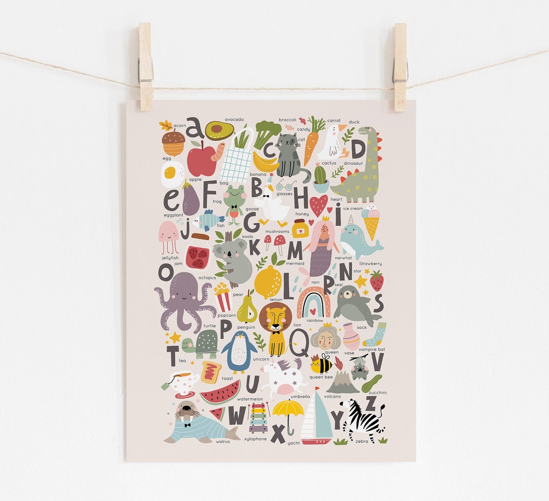 Alphabet Poster Playroom Wall Decor ABC Kids Print Boho - Etsy