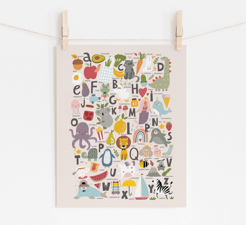 Alphabet Poster Playroom Wall Decor ABC Kids Print Boho - Etsy