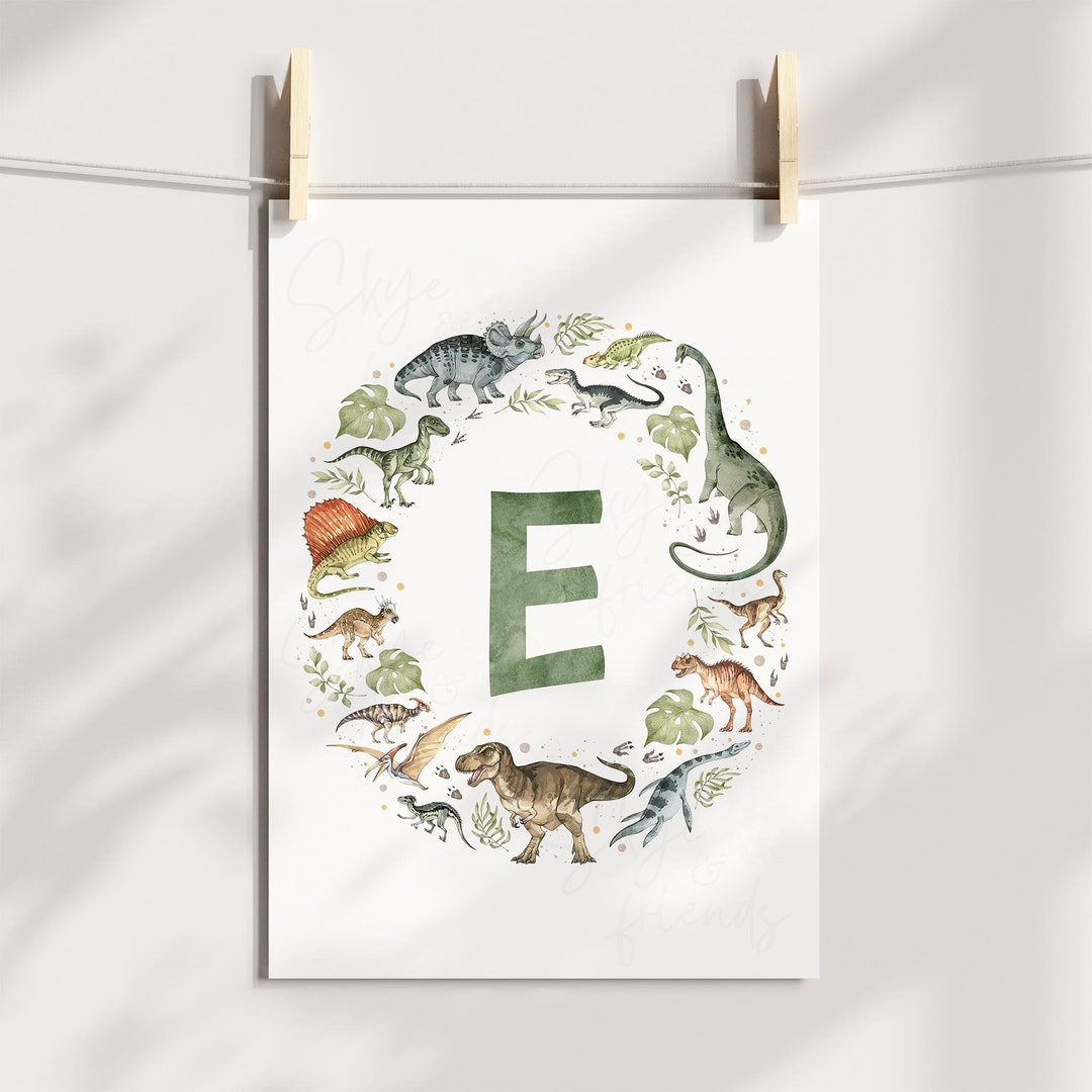 Watercolor Dinosaur Monogram Print: Personalized Nursery Decor - Etsy