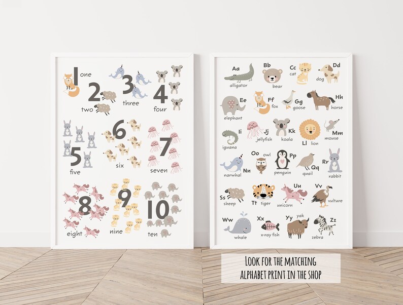 Numbers Poster Animals Cute Pastel Animals Counting 1-10 - Etsy