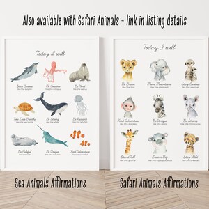 Sea Animals Positive Affirmations Poster: Kids Watercolor Nautical ...