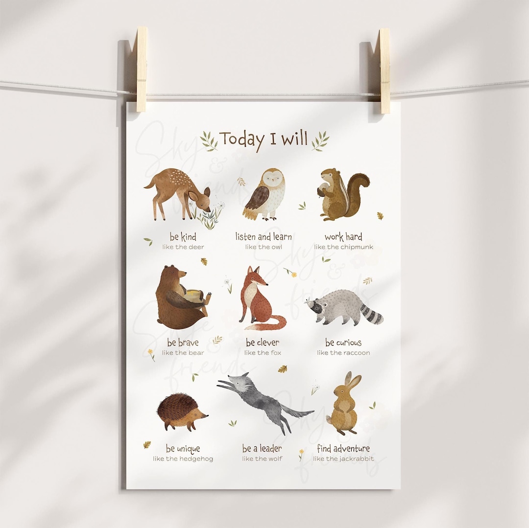 Woodland Themed Positive Affirmations Nursery Print, Kids Affirmative ...