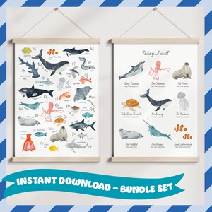 Ocean Nursery Decor, Sea Animals Alphabet and Positive Affirmations ...