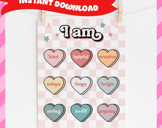 Valentine Positive Affirmations Wall Art, Pink Valentine Decor Print ...