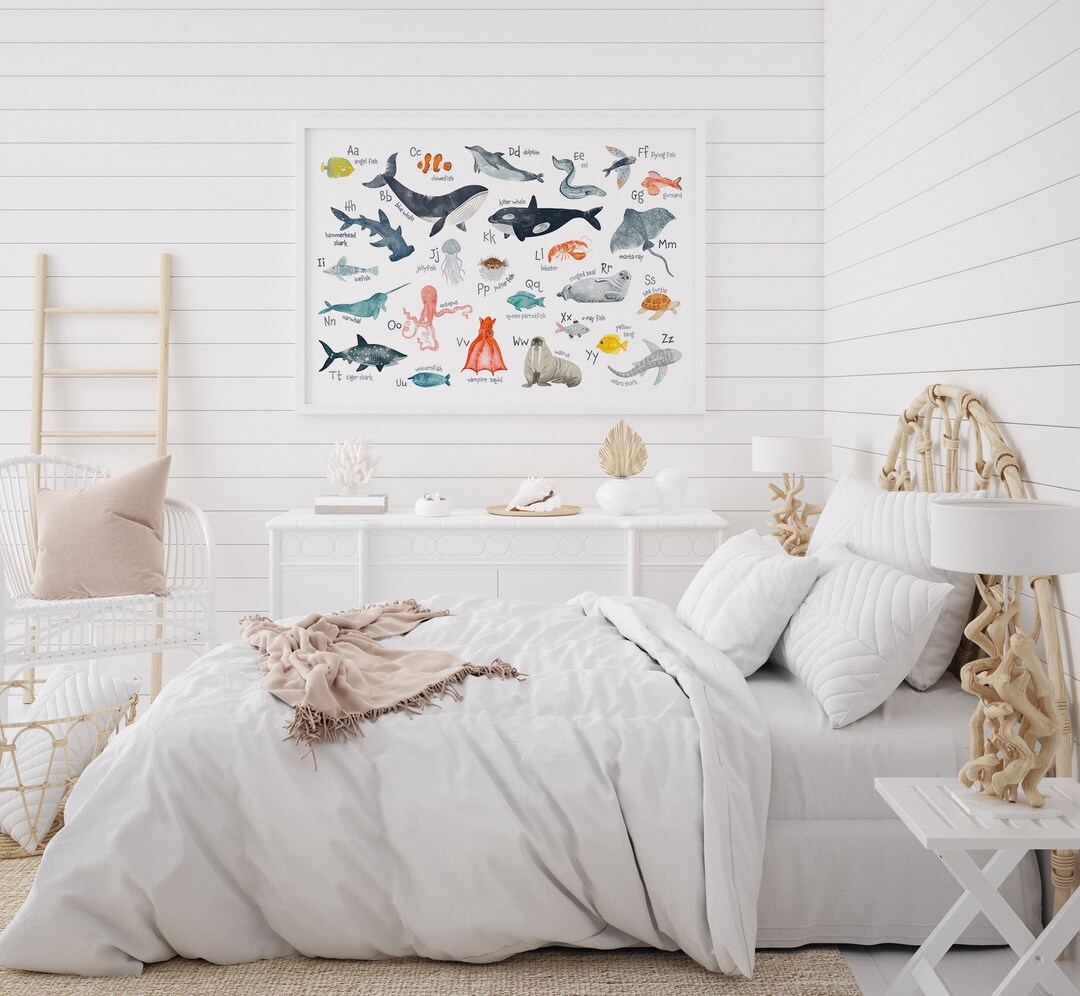Sea Animals Alphabet Poster Landscape, Horizontal Ocean Animals Nursery ...