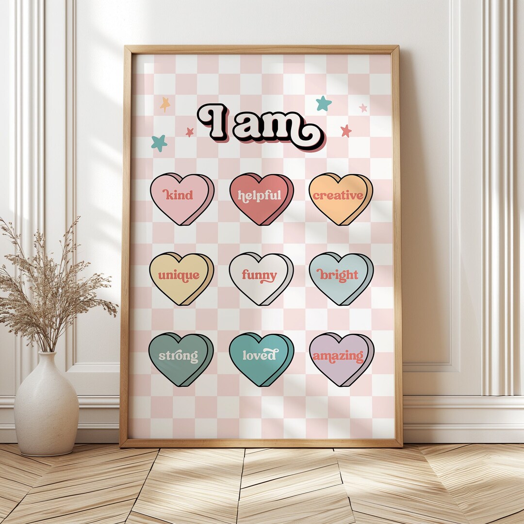 Retro Hearts Poster, Valentines Print, Positive Affirmations Poster ...