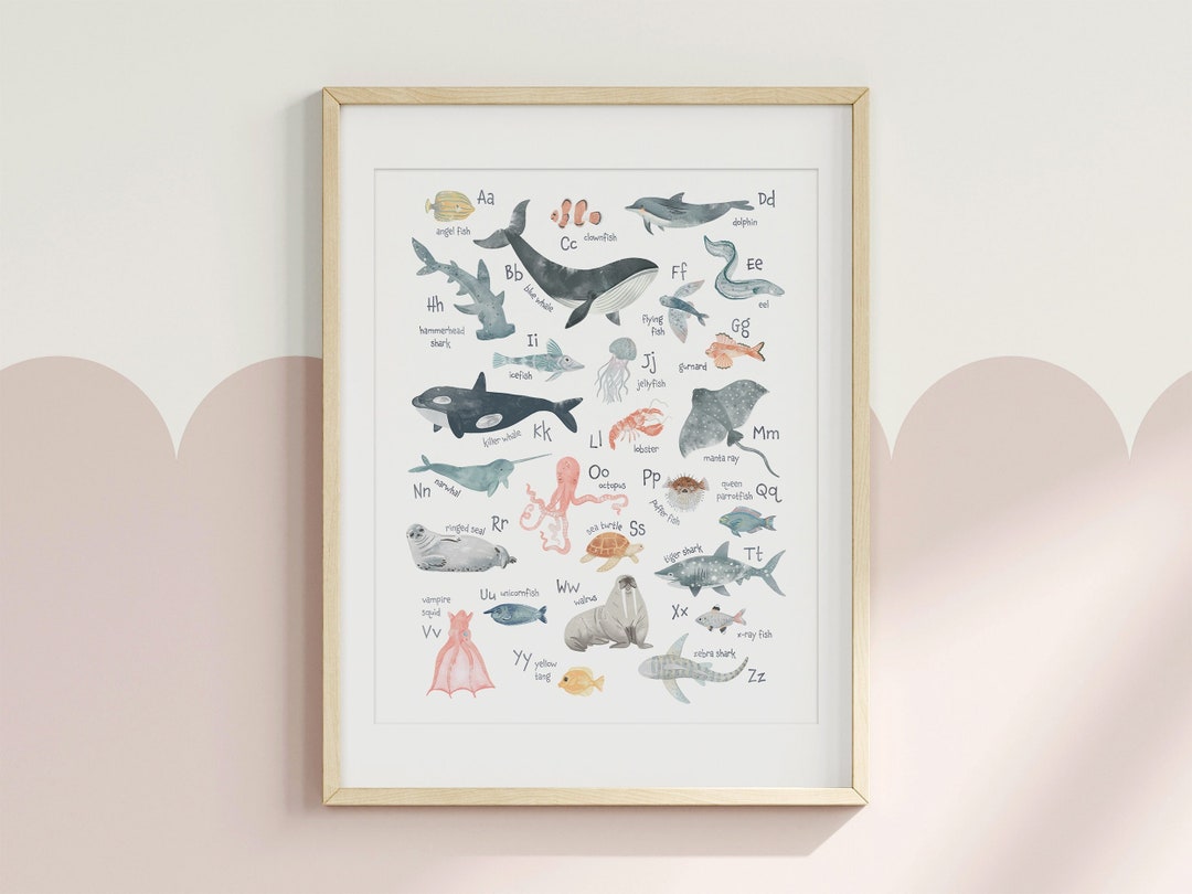 Pastel Sea Animals Alphabet for Nautical Nursery, Gender Neutral ...