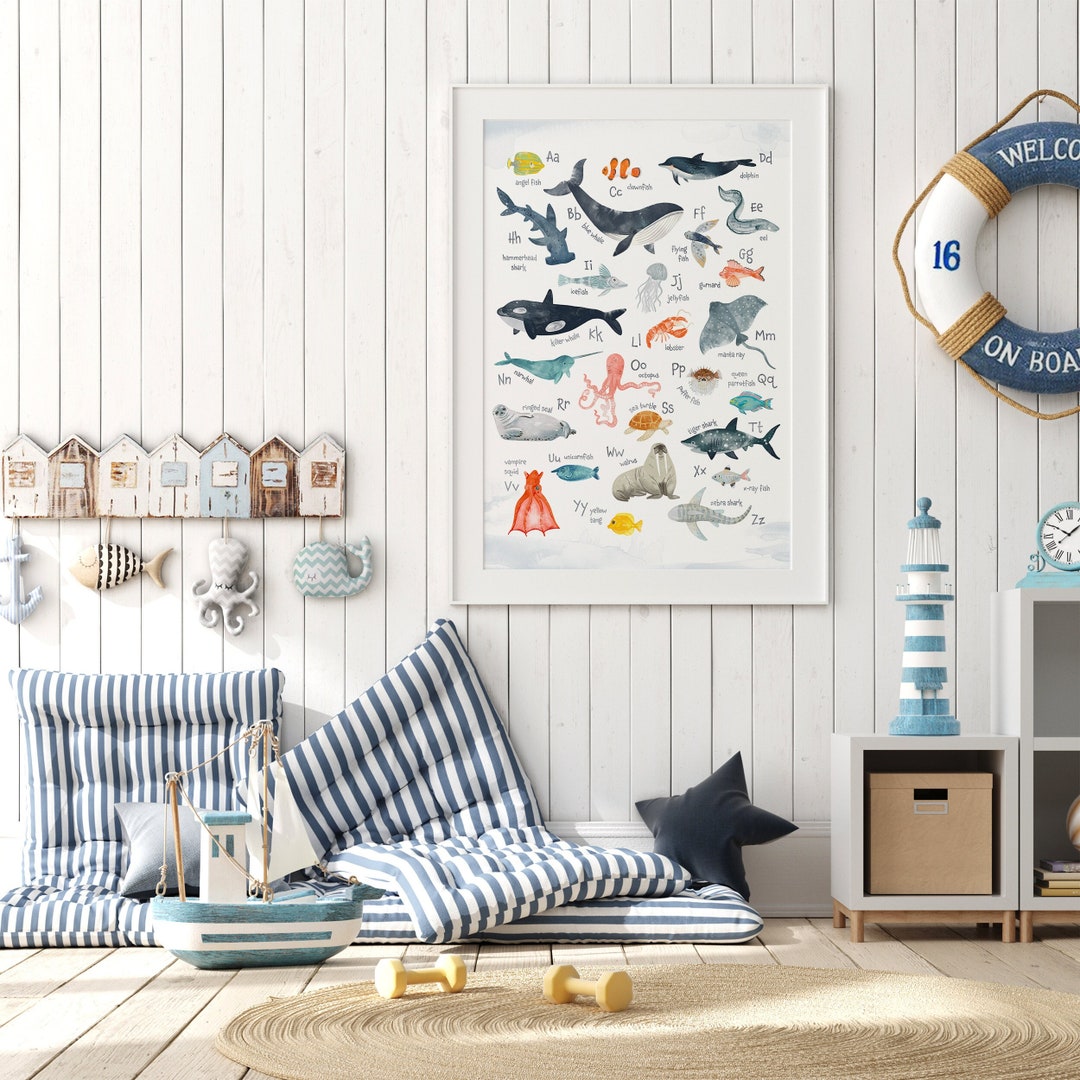 Sea Animals Alphabet Poster: Watercolor Ocean ABC Nursery Print - Etsy