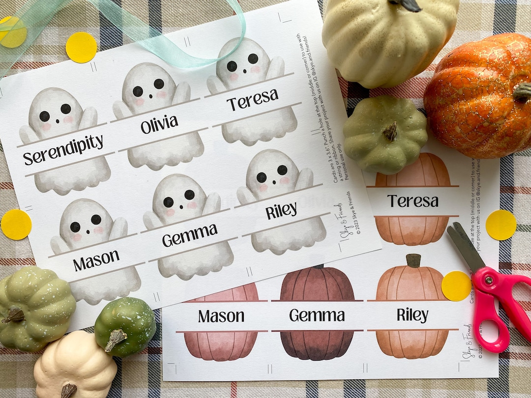 Personalized Name Tag Halloween Bundle, Ghost and Pumpkin Printable ...
