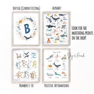Ocean Monogram Nursery Print: Watercolor Sea Animals Initial Poster - Etsy