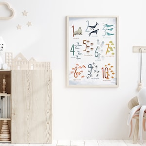 Sea Animals Numbers Poster, Ocean Animals Counting 1-10 Print, Playroom ...