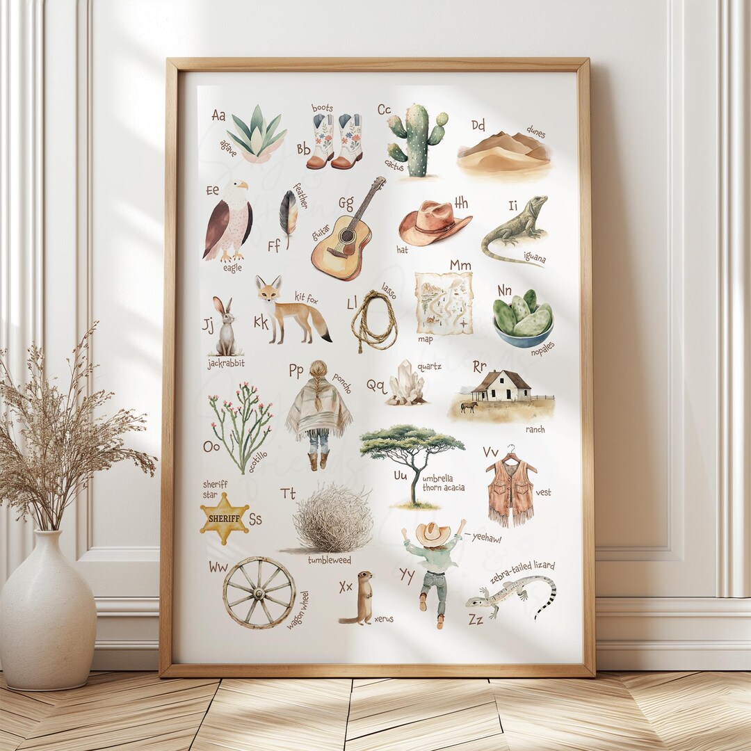 Western Nursery Alphabet Print, Cowgirl ABC Art Poster, Girls Room ...