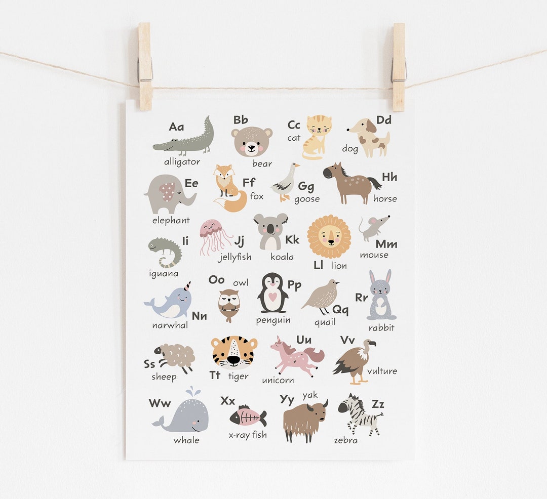 Pastel Nursery Alphabet Poster, Neutral Nursery Abcs Wall Art ...