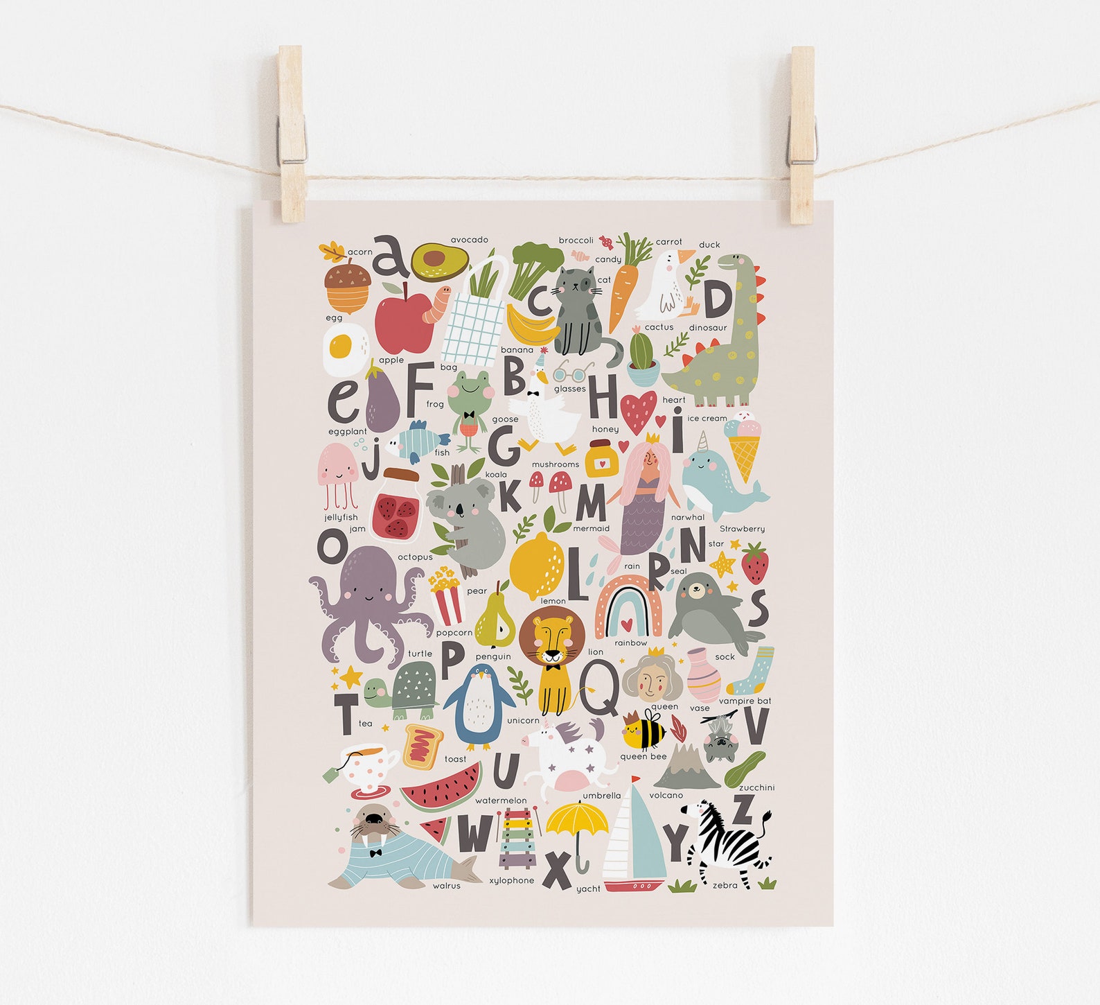 Whimsical Alphabet Poster, Educational Prints for Nursery With Neutral ...