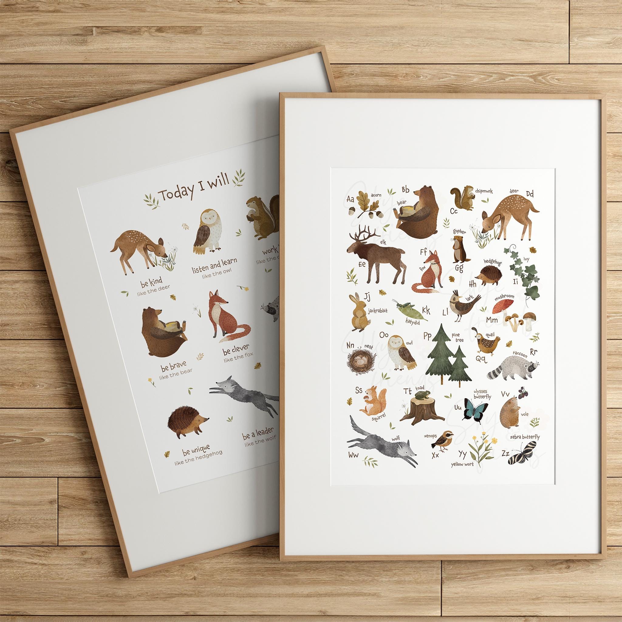Woodland Nursery Prints Set of 2 or 3, Educational Alphabet and Numbers ...