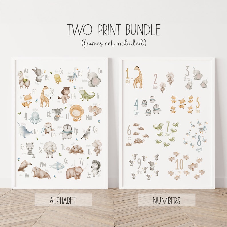Watercolor Animal Alphabet & Numbers Nursery Prints - Set of 2 - Etsy