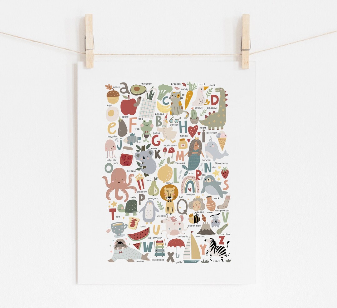 ABC Alphabet Poster: Earth Tone Nursery & Playroom Wall Art - Etsy
