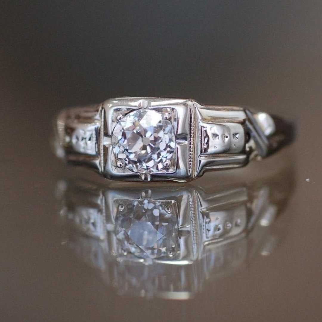 Moissanite Solitaire Engagement Ring, Sterling Silver Antique Style - Etsy