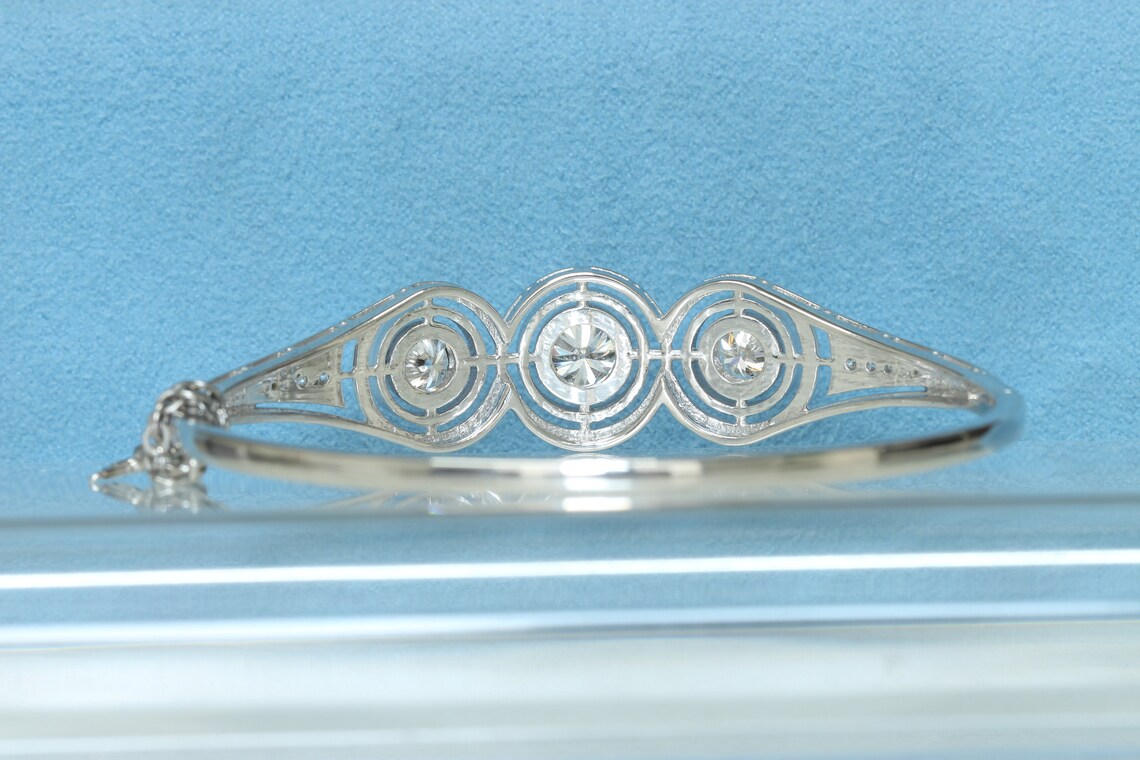 Sterling Silver Three Stone Bracelet With Safety Chain - Etsy