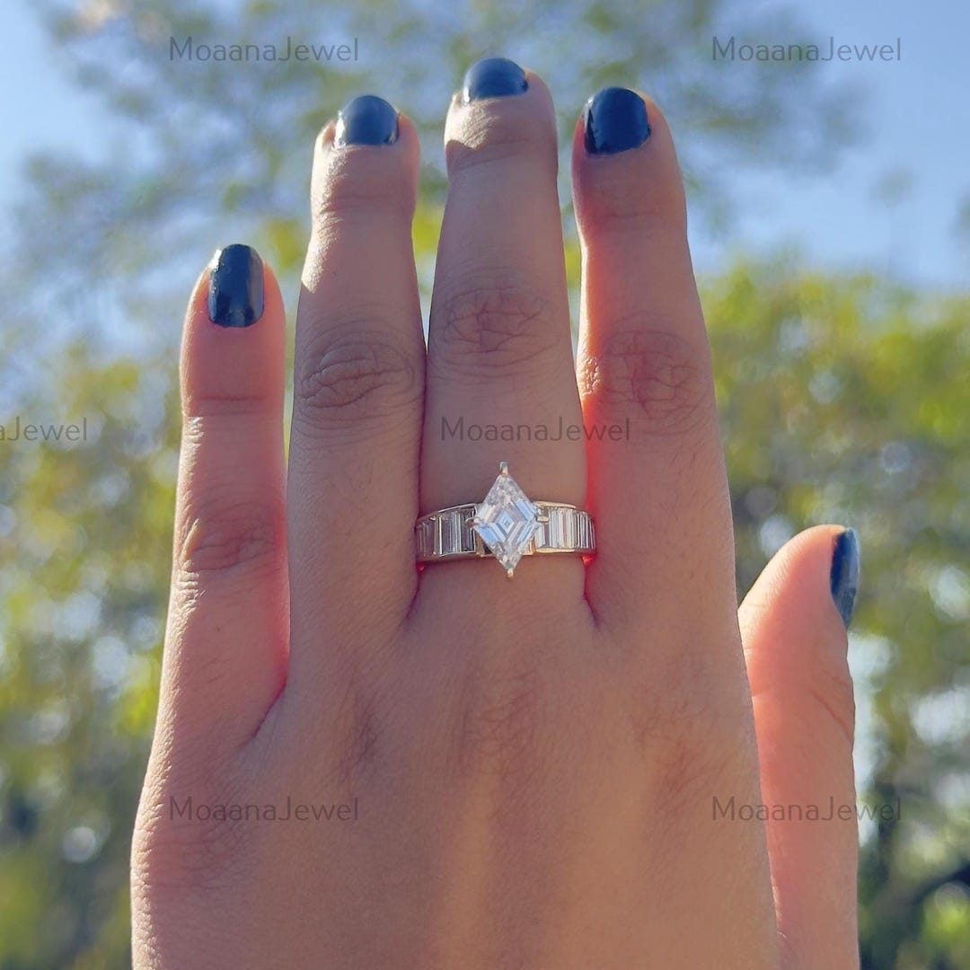 Kite Cut Lab Grown Diamond Engagement Ring: 14K Yellow Gold Pave ...